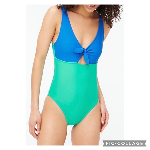 J Crew Swim J Crew Blue And Green One Piece Cutout Swimsuit With Bow Poshmark